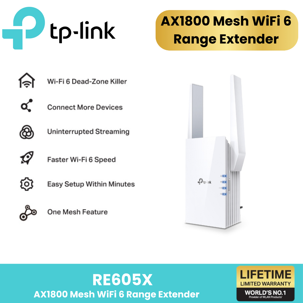 TP-Link RE605X AX1800 Wi-Fi Range Extender ตัวขยายสัญญาณไวไฟ แรงเต็มสปีด กับเทคโนโลยี WiFi6 ...