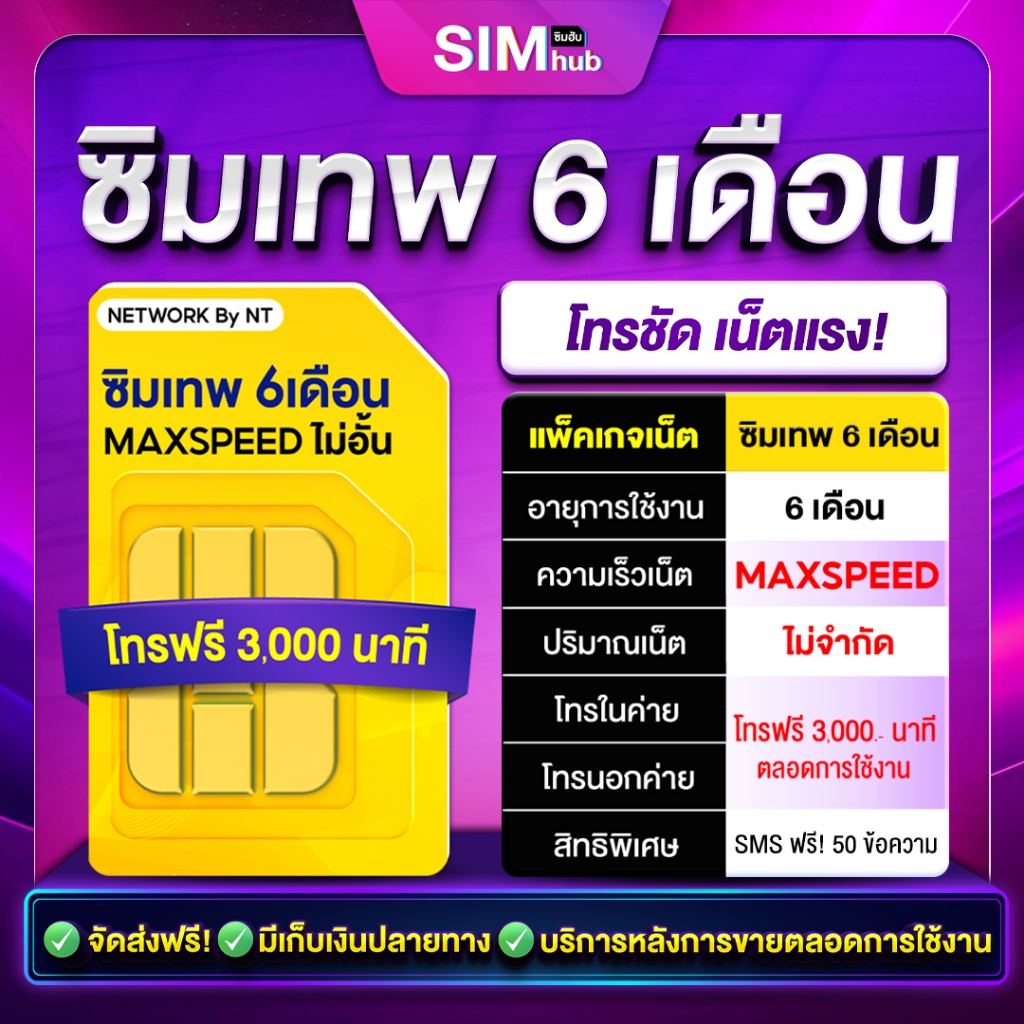 Infinite Sim ซิมเน็ตไม่อั้น ความเร็วเต็มสปีด โทรฟรีทุกค่าย 3000นาที Simhub | Shopee Thailand