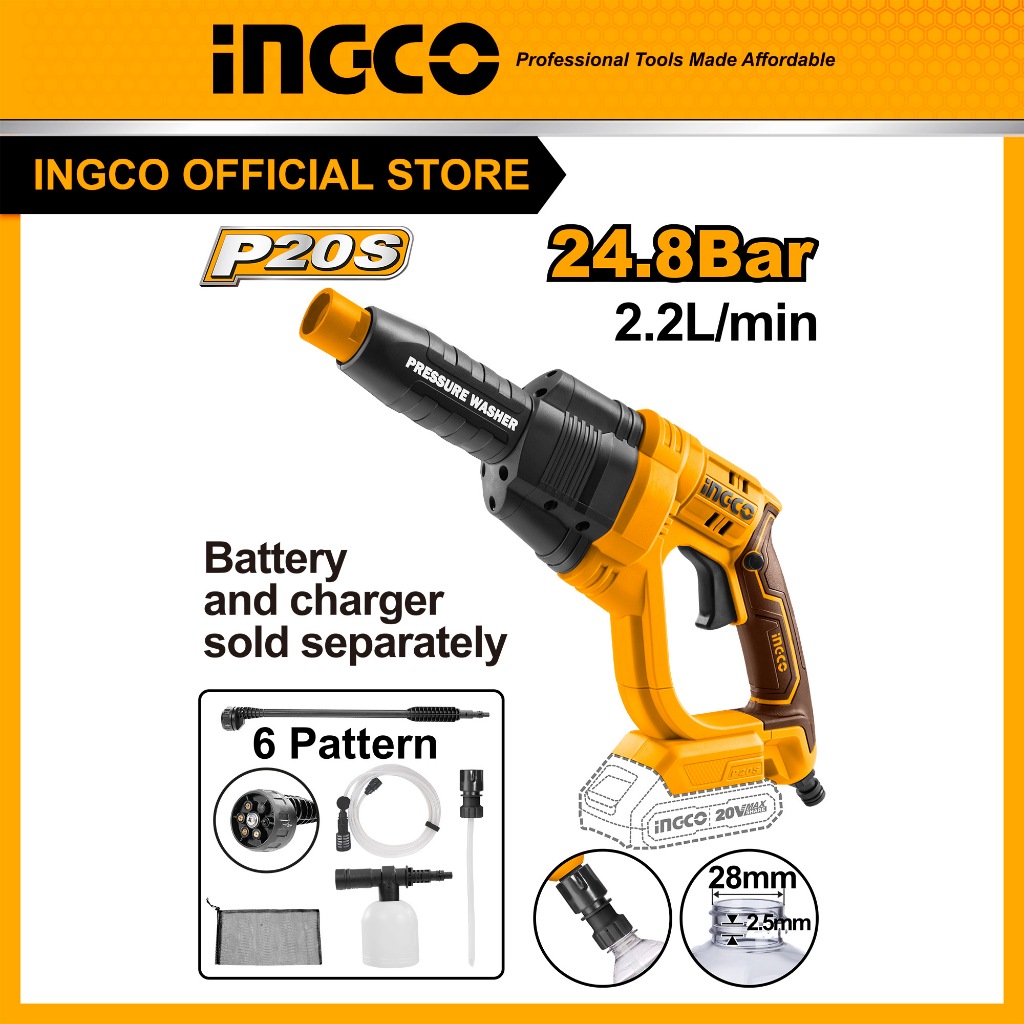 INGCO ปืนฉีดน้ำแรงดันสูงไร้สาย 20V ไม่รวมแบตและที่ชาร์จ CPWLI2008 ...