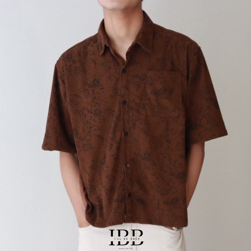 IBB CORDUROY CROPPED SHIRT เสื้อเชิ้ตแขนสั้นทรงครอปเนื้อผ้าลูกฟูกพิมพ์ ...