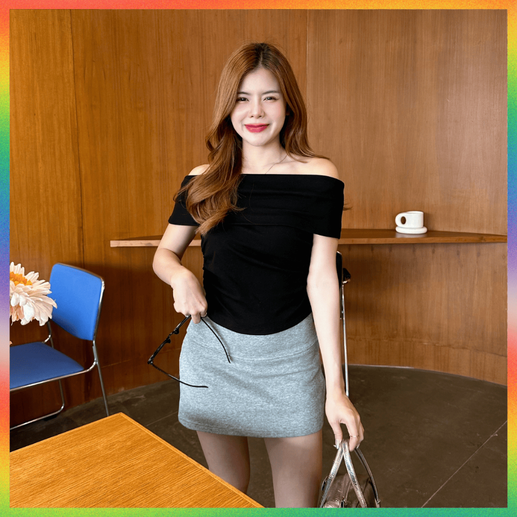 🌈MesubShop🌈เสื้อปาดไหล่ แต่งย่นข้าง ผ้ายูนิโค่ 🔔 ใส่ออกงานได้ ทรงสวย ใส่แล้วพรางหุ่นสุด ดูผอม ...