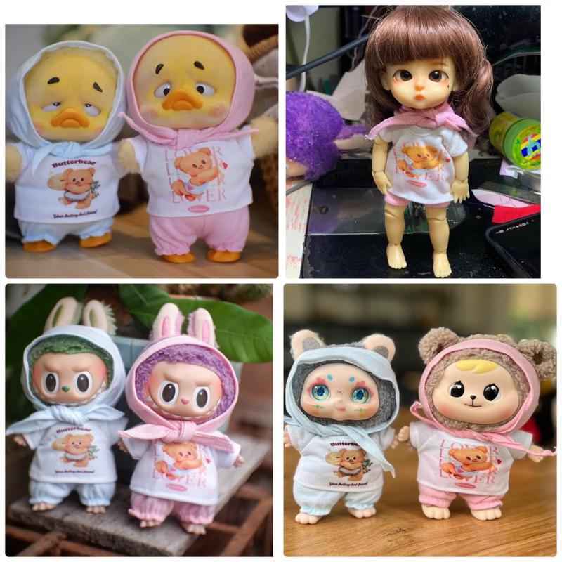 R027 (พร้อมส่ง) ชุดน้องหมีเนย เสื้อ กางเกง ผ้าคาดผม Labubu/Upset Duck ...