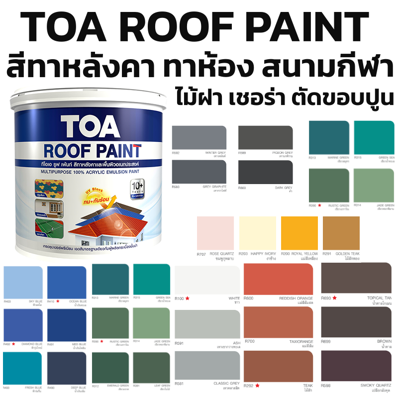 สี TOA Roof paint ขนาด 3.7ลิตร สีทาห้อง สีตัดขอบ สีทาหลังคา อเนกประสงค์ ...