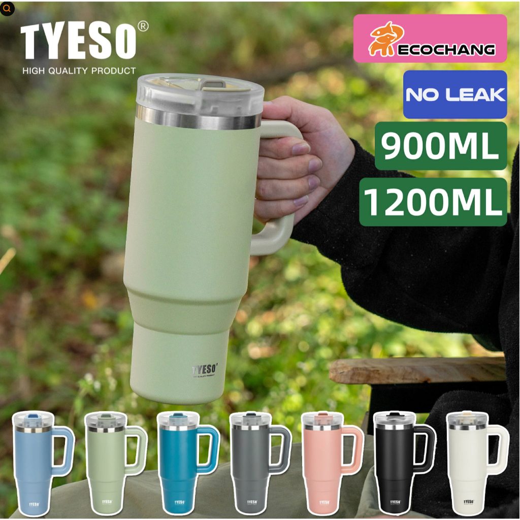 TYESO HANDLE TUMBLER แก้วสแตนเลส 304 ขนาด (30-40oz) เก็บเก็บความเย็น มีหูจับ มีหลอดดูด ยกดื่มได้ ...