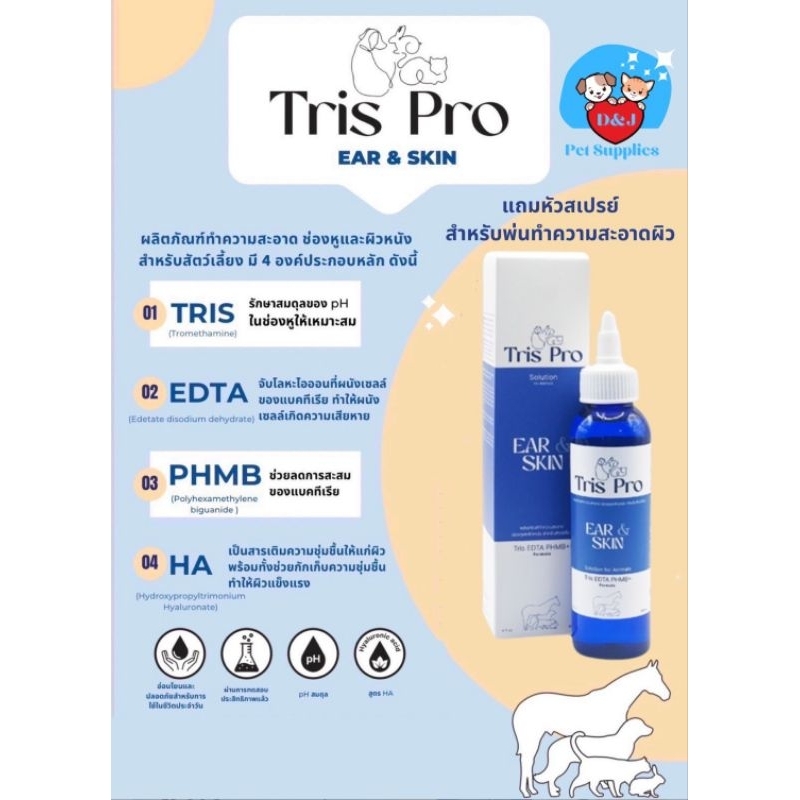 Tris Pro Ear&Skin น้ำยาเช็ดหูและสเปรย์ทำความสะอาดแผลสัตว์เลี้ยง 2 in1 ...