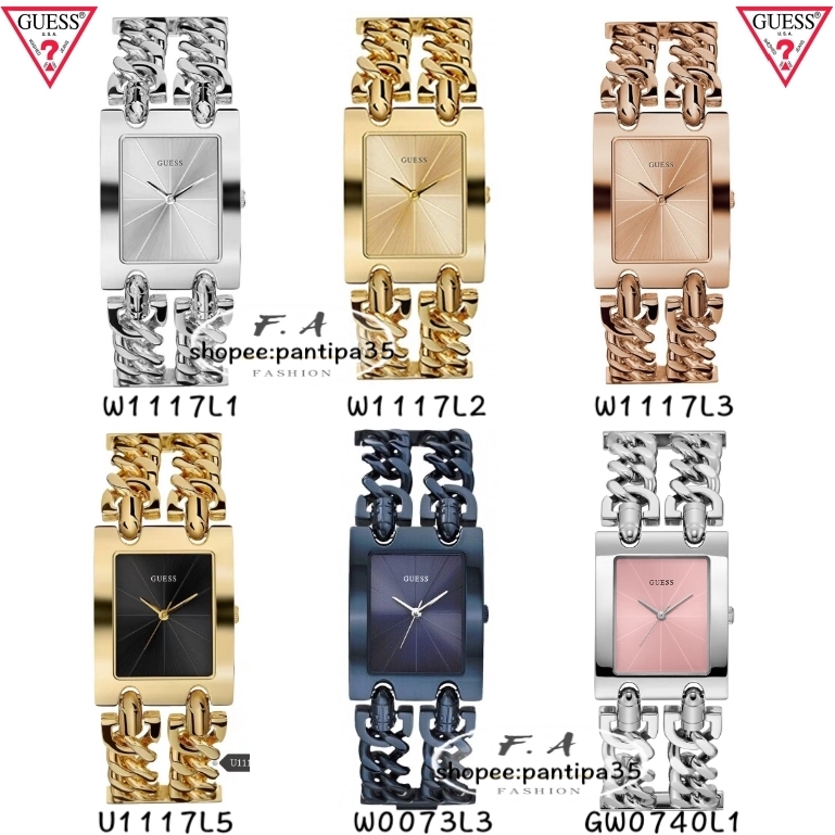 F.A Guess ของแท้100% นาฬิกาข้อมือผู้หญิงสายโซ่ย้อนยุคแฟชั่นเหลี่ยมเรียบ ...