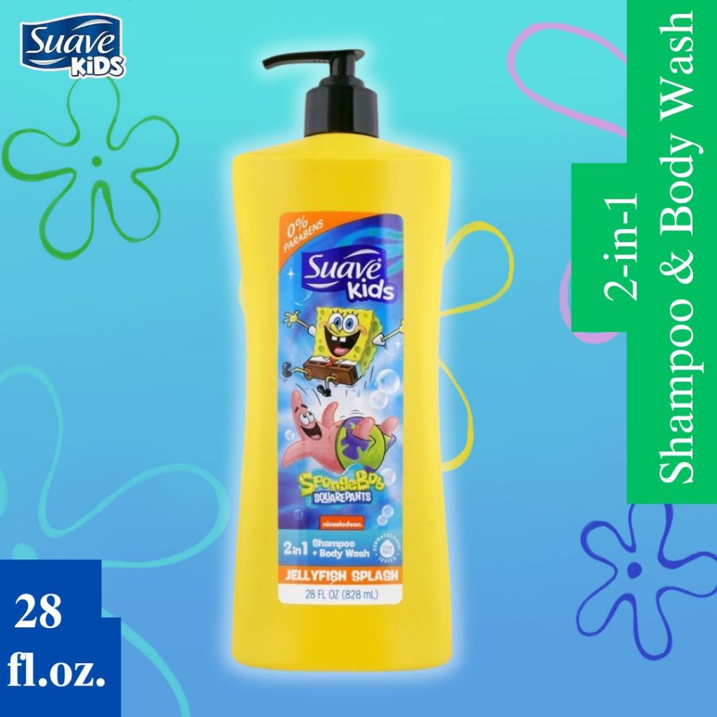 ครีมอาบน้ำและสระผมเด็กสูตรอ่อนโยน Suave Kids 3-in-1 Spongebob, Tear ...