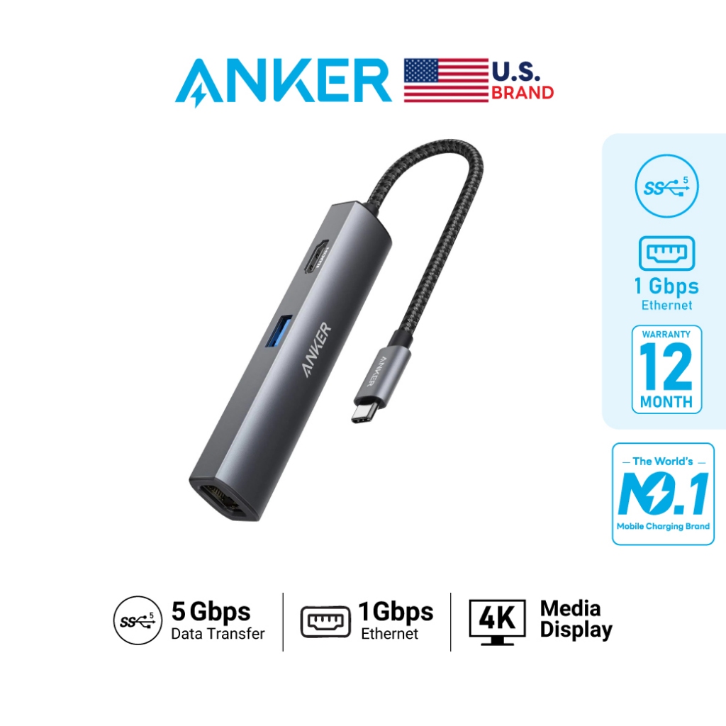 Anker PowerExpand+ (5-in-1) USB-C Hub 4K HDMI / ถ่ายโอนเร็ว 5Gbps ...