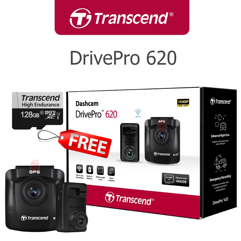 Transcend DrivePro 620 (DP620)ฟรีเมม 128GB กล้อง 2ตัว Dual Camera ...
