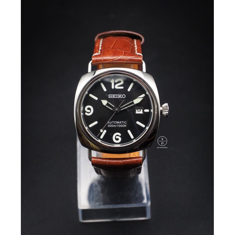 Seiko Mod PAM Black Radiomir with Brown Leather Strap (PAM Edition ...