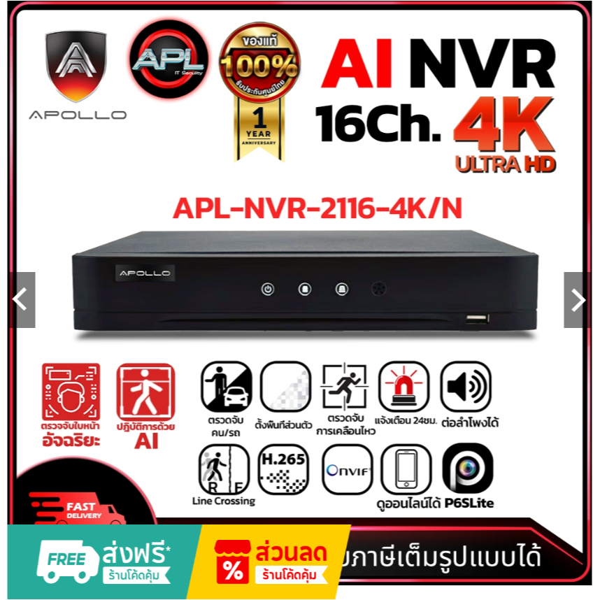 Apollo รุ่น APL-NVR-2116-4K/Nเครื่องบันทึกกล้องวงจรปิด CCTV NVR 16Ch ...
