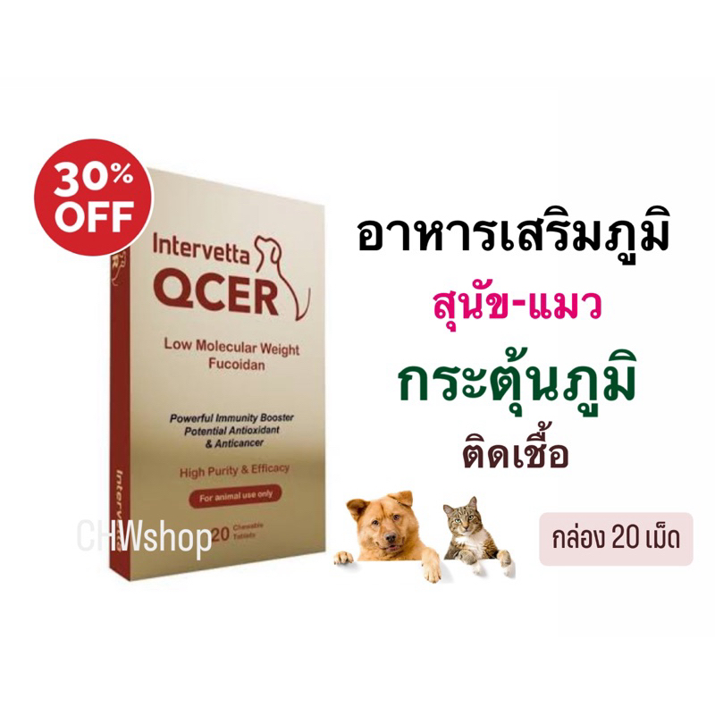 QCER ผลิตภัณฑ์ต่อต้านมะเร็งและเสริมภูมิคุ้มกันสำหรับสัตว์เลี้ยง (20 เม็ด/กล่อง) มีแบ่งขาย ...