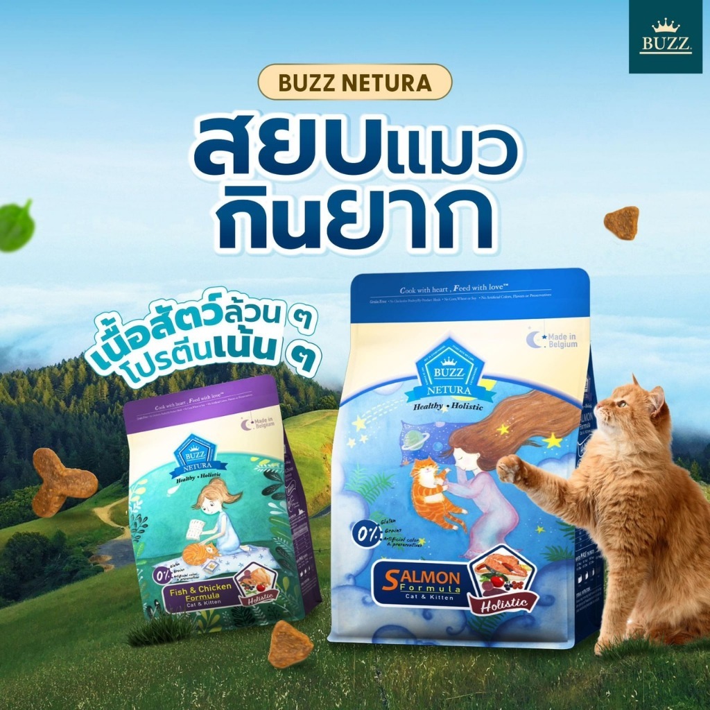 Buzz Netura อาหารแมวพรีเมียมโฮลิสติก-เกรนฟรี สำหรับลูกแมวอายุ และ แมวโต ...
