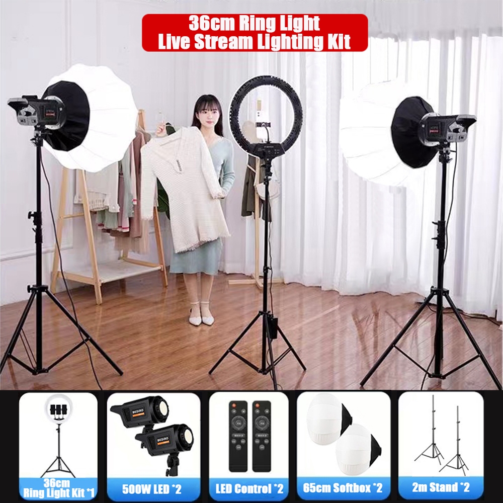 Professional 36cm Ring Light Live Stream Kit ไฟไลฟ์สด 500W LED ไฟถ่าย ...