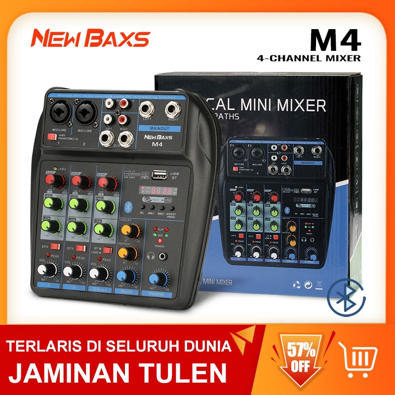 NEW BAXS M4 มิกเซอร์ มินิเอฟเฟกต์ 4 ช่อง การ์ดเสียง Reverberator Live อุปกรณ์บันทึกเสียง ...