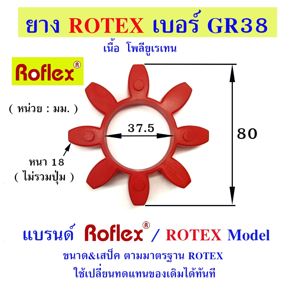 ยางคัปปลิ้ง ROTEX GR 38 แบรนด์ ROFLEX / ROTEX MODEL ยางยอย ยาง6แฉก ยางโ ...