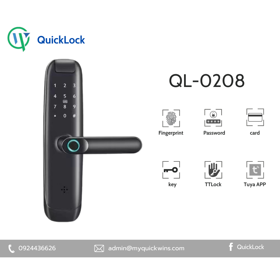 QuickLock Digital Door Lock กลอนประตูดิจิตอล กลอนประตูอัจฉริยะ รุ่น QL-0208 ปลดล็อคโดยไม่ต้องใช้ ...