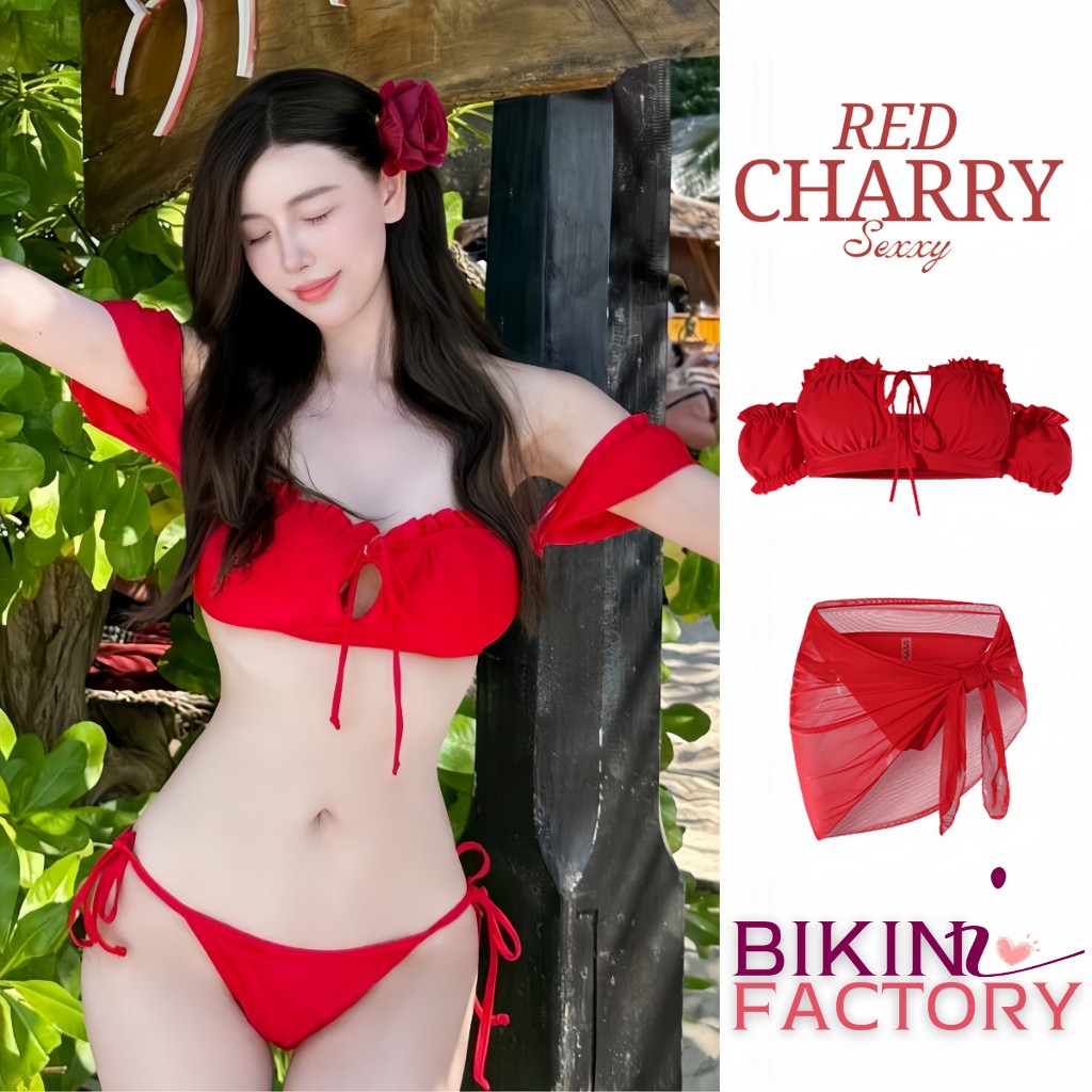 BIKINI FACTORY ชุดว่ายน้ำ ชุดว่ายน้ำเกาะอก ชุดว่ายน้ำน่ารัก 🌹 แขนสั้นแขนตุ๊กตา ผูกเชือกตรงอก BK ...