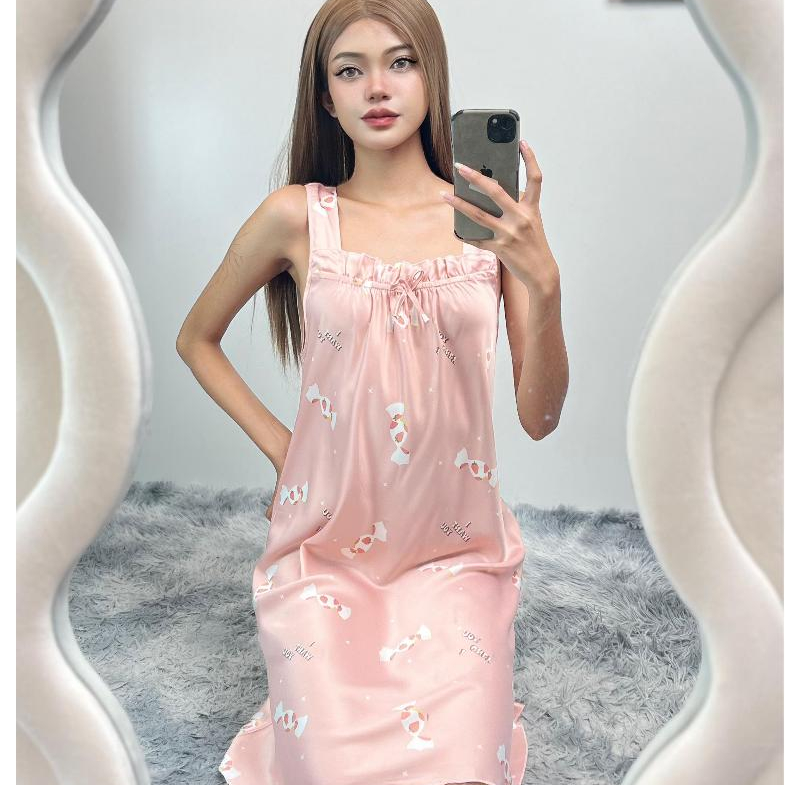 👗ชุดนอนกระโปรง ชุดนอนผ้าซาตินกระโปรง เนื้อนุ่มคุณภาพสูง 17สี ใส่สบาย สีสวย งานดี หลายสีให้เลือก ...