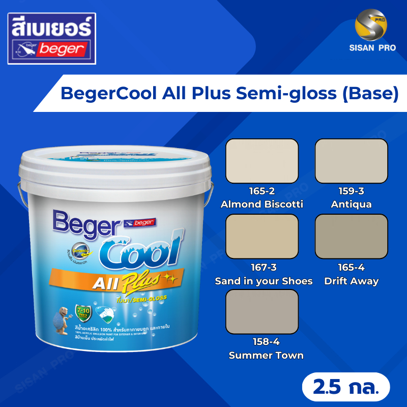 [โปรแถมแปรง] BegerCool All Plus Semi-gloss เบเยอร์คูล ออลพลัส สีทาบ้านสูตรน้ำ ชนิดกึ่งเงา กลุ่ม ...