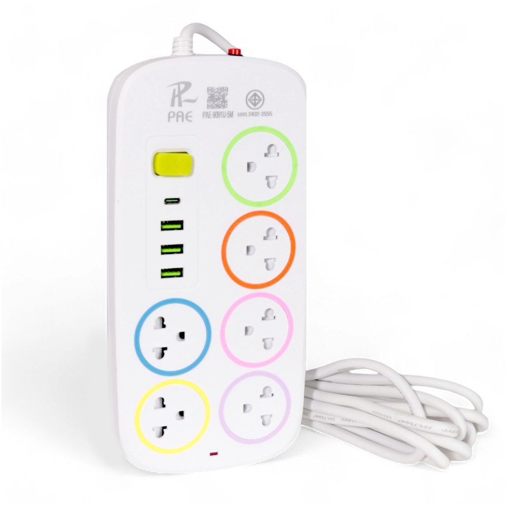 รางปลั๊กไฟusb ปลั๊กสามตา power socket ปลั๊กพ่วง พร้อมช่องเสียบ usb Type c ยาว2เมตร 4เมตร 2300w ...