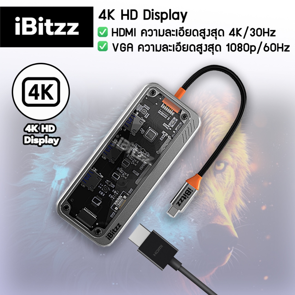 (ประกัน 1 ปี) iBitzz Adapter Hub Type-C อะแดปเตอร์ ฮับ Type-C USB 3.0 รองรับไมโครโฟน HDMI 4K ...