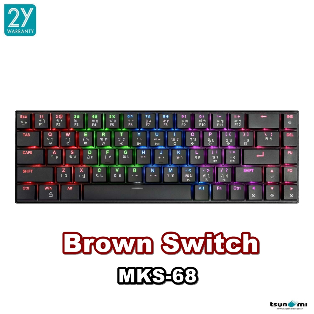 คีย์บอร์ดเกมมิ่ง Tsunami MK-68 / MKS-68 Low-Proflie ขนาด 60% 68 Keys Mechanical คีบอร์ดแมคคานิคอ ...