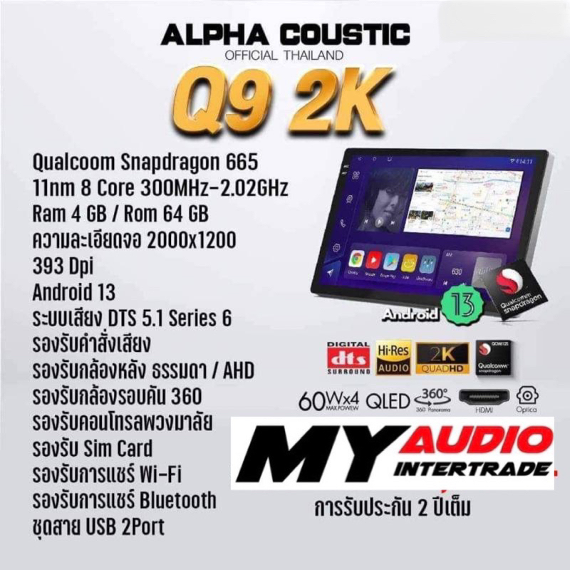 Alpha Coustic จอแอนดรอย Q9, Q10, Q11 Ram4+64/ RAM6+128/ Ram8+256 Ver.13 HDMI ใส่ซิมได้ จอ 2K ...