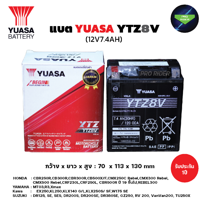 แบตยัวซ่า YUASA YTZ8V (12V7.4AH) YUASA ยัวซ่า แบตเตอรี่มอเตอร์ไซค์ รุ่น ...