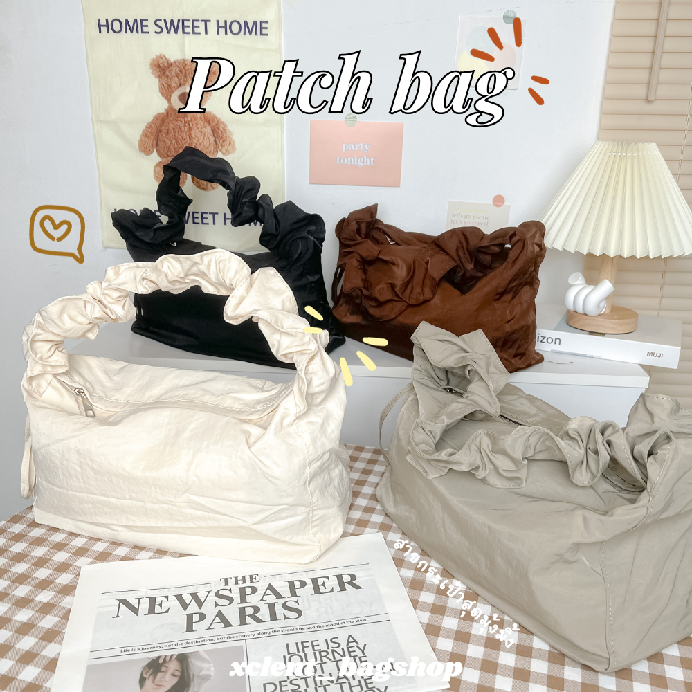 (พร้อมส่ง) Patch bag ใบใหญ่จุของได้เยอะ น้องสามารถสะพายได้สองสไตล์ ปรับ ...