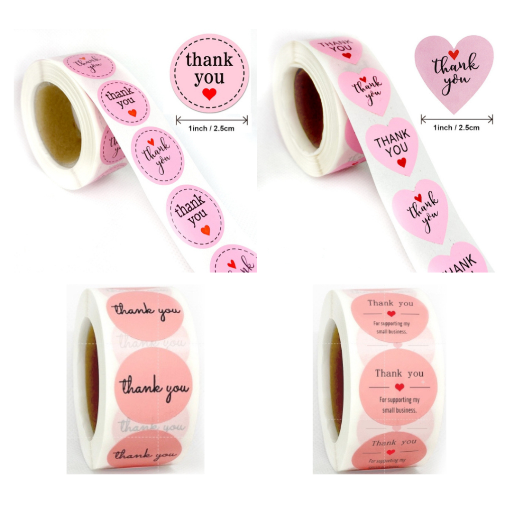 สติ๊กเกอร์ Thank you 500 ดวง HH สีชมพู สติ๊กเกอร์ขอบคุณ สติ๊กเกอร์วงกลม ...