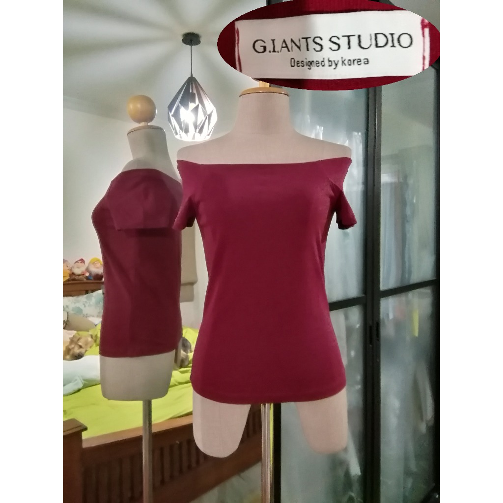 เสื้อเกาะอกปาดไหล่แขนสั้น ป้าย Gi.ants studio | Shopee Thailand