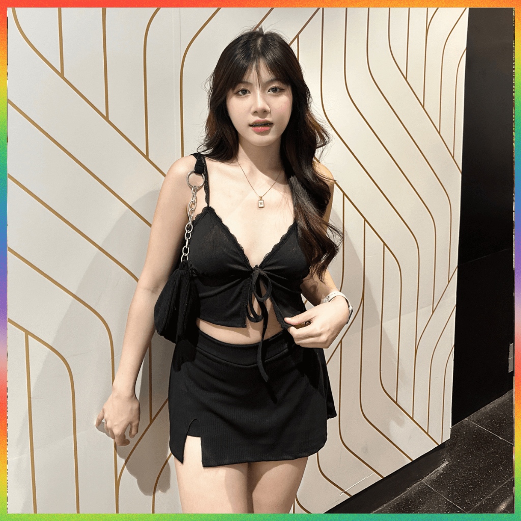 🌈MesubShop🌈 ครอปสายเดี่ยว เชือกผูกอก สาวอวบก็ใส่ได้ สไตล์สาวเวียดนามสุด ใส่ปาร์ตี้ ใส่เที่ยวก้ ...