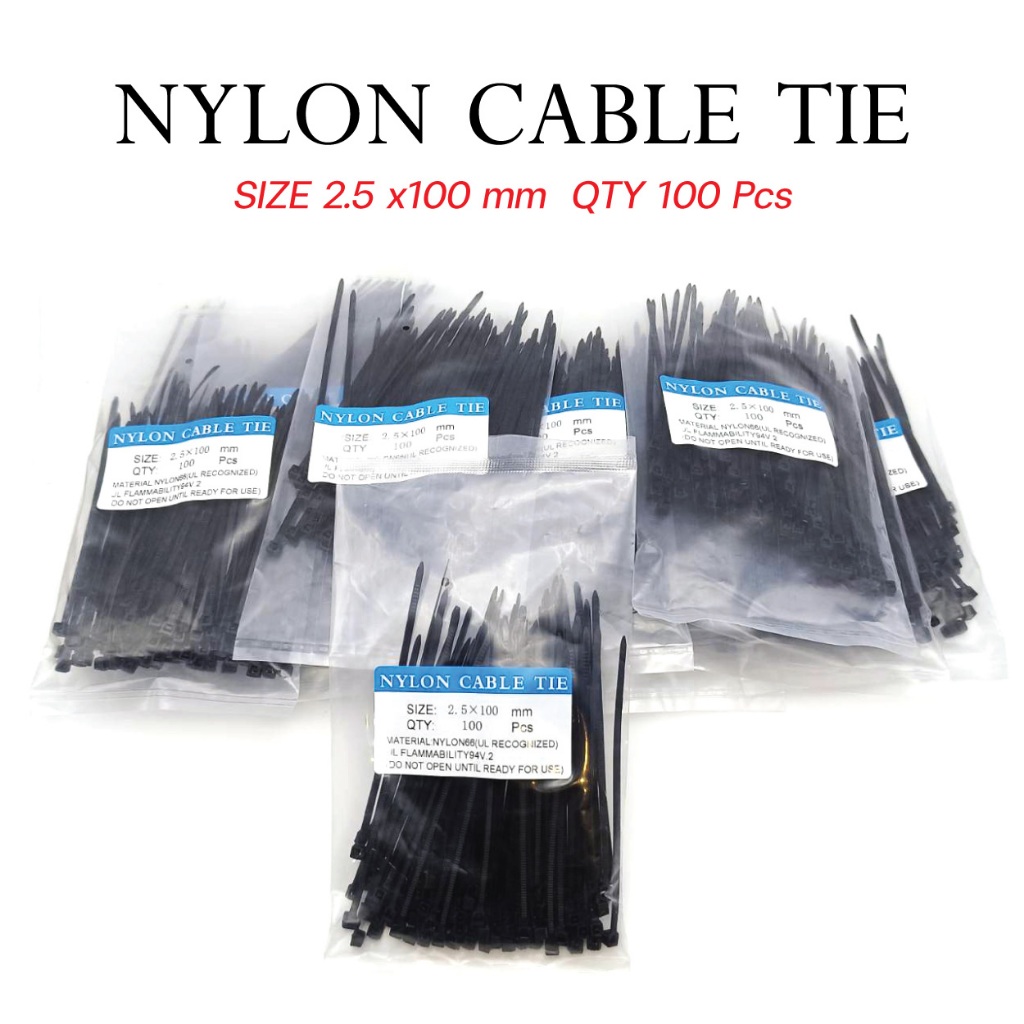 เคเบิ้ลไทร์ NYLON CABLE TIE สายรัด 4 นิ้ว สีดำ แข็งแรง เหนียว ทน (100 ...