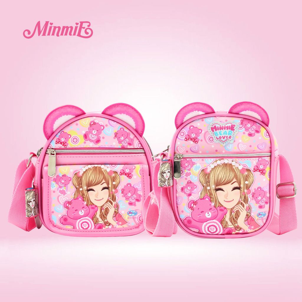 Minmie กระเป๋าสะพายข้างปรับสายกลม-สีเหลี่ยม Sling bag ลายตุ๊กตาหมี ...