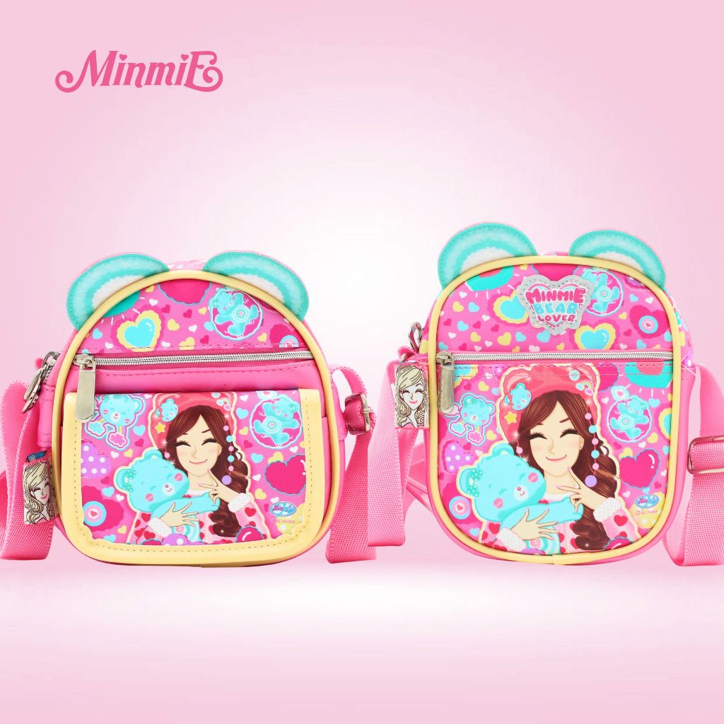 Minmie กระเป๋าสะพายข้างปรับสายกลม-สีเหลี่ยม Sling bag ลายตุ๊กตาหมี ...