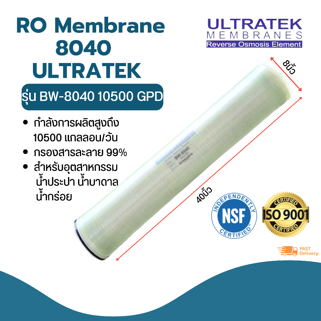 ไส้กรองเมมเบรน 8 นิ้ว RO ULTRATEK รุ่น BW-8040 10500 GPD พร้อมจัดส่ง ...