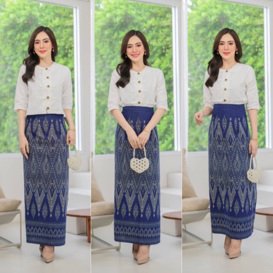 (แนะนำ มีไซร้36"-48") ชุดผ้าไทยเสื้อ+ผ้าถุง ใส่งานบุญ ใส่งานบวช ใส่งาน ...