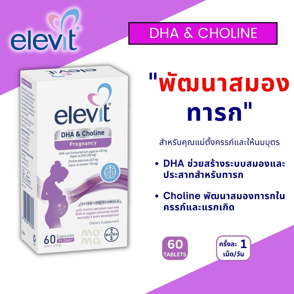 Elevit DHA & Choline สูตรใหม่ เม็ดแดง บำรุงสมองลูกน้อย สำหรับคนท้องและแม่ให้นม EXP06/2025 ...