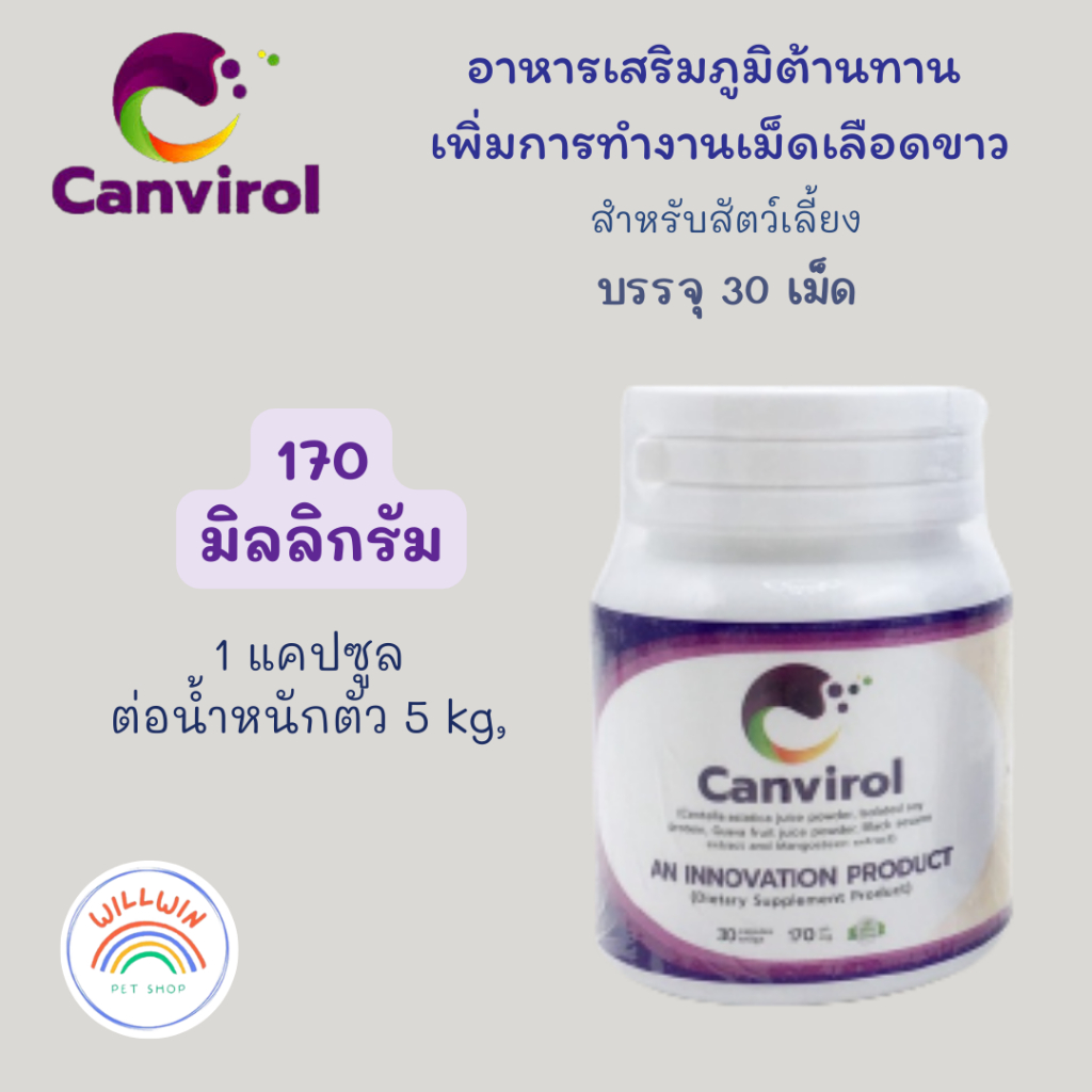 Canvirol อาหารเสริมกระตุ้นภูมิ สุนัขและแมว ขนาด 170 mg. และ 850 mg ...