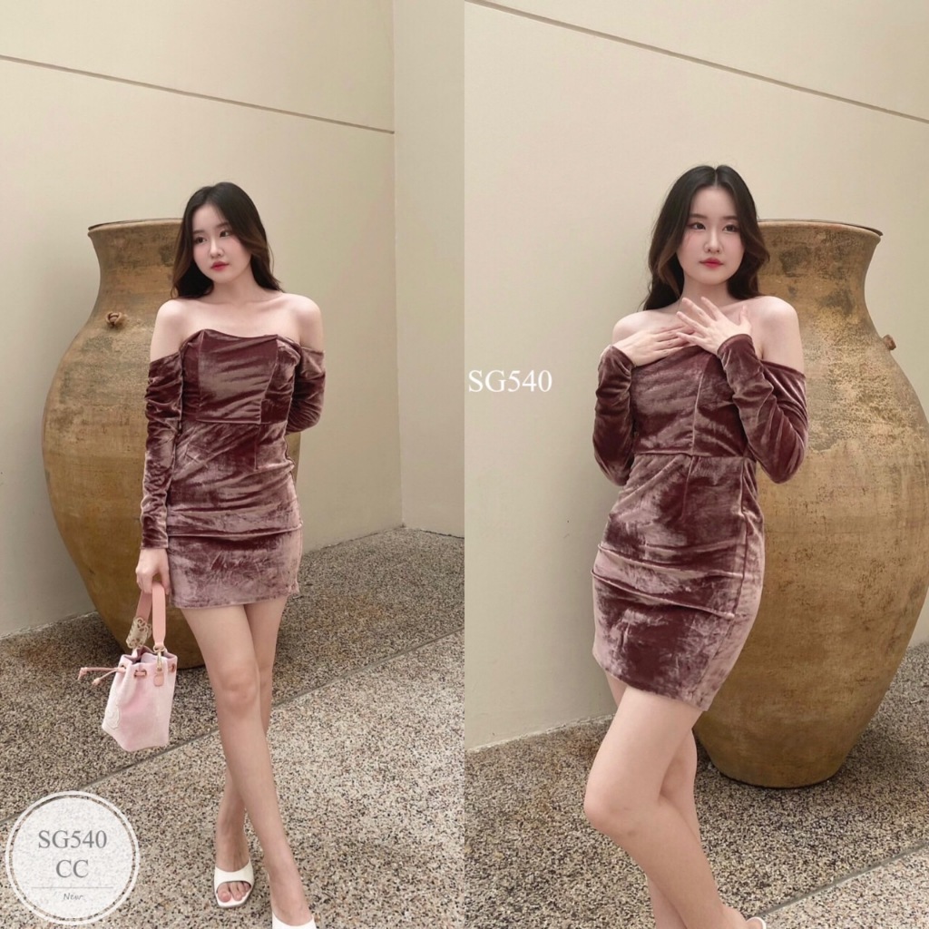 SG540 ชุดเดรสกำมะหยี่เนื้อหนานุ่มมาละค่ะ แพทเทิร์นเป๊ะมาก เหมาะใส่ออก ...