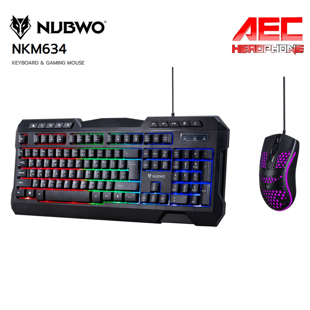 คีย์บอร์ดมีไฟ เมาส์มีไฟ NUBWO NKM-623 SARVITAR & NKM-634 Keyboard Mouse Combo รับประกัน 1ปี ...