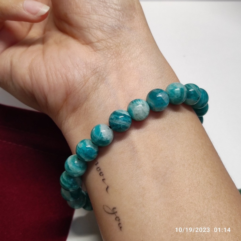 กำไลหินนำโชค สร้อยข้อมือหินแอมะซอไนต์ ( Amazonite Zebra Premium Grade ...