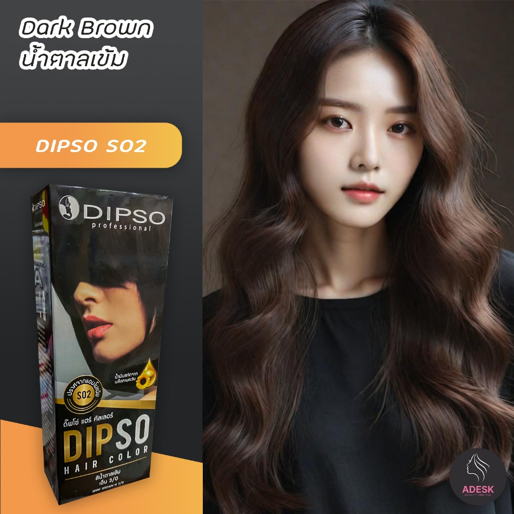 ดิ๊พโซ่ S02 สีน้ำตาลเข้มครีมเปลี่ยนสีผม ครีมย้อมผม สีย้อมผม ยาย้อมผม Dipso S02 Dark Brown Hair ...