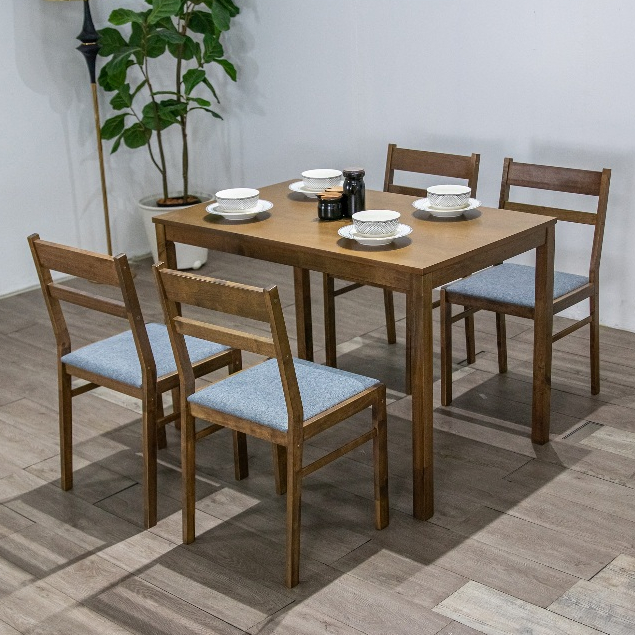 kaifurชุดอาหารไม้จริง4ที่นั่งโต๊ะกินข้าวไม้ยาง4ที่นั่งไม้ยางพาราไม้จริงเบาะผ้าฝ้าย | Shopee Thailand