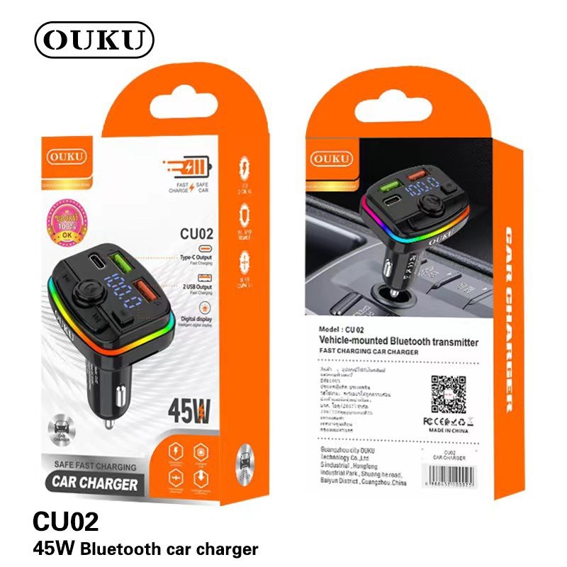 【ของแท้100% 】OUKU CU02 หัวชาร์จในรถถยนต์ PD45W บลูทูธไร้สายในรถยนต์ ...