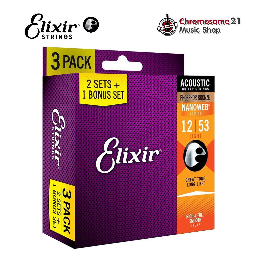 สายกีตาร์โปร่ง แพ็ค3ชุด Elixir Strings Acoustic Guitar Strings Phosphor ...