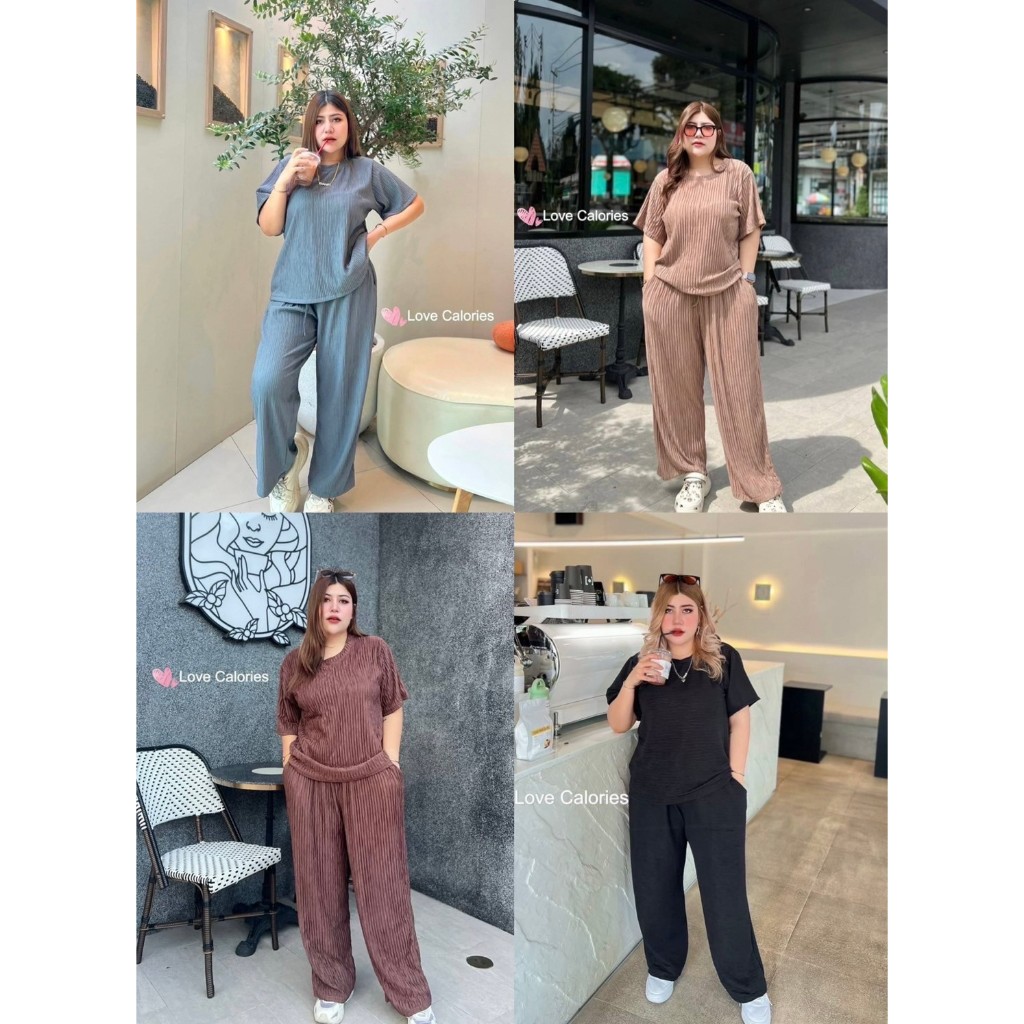 ชุดเซ็ต2ชิ้น ผ้าป๊อบปี้พีทผ้ายืดนำเข้าต่างประเทศ สาวอวบ plussize | Shopee Thailand