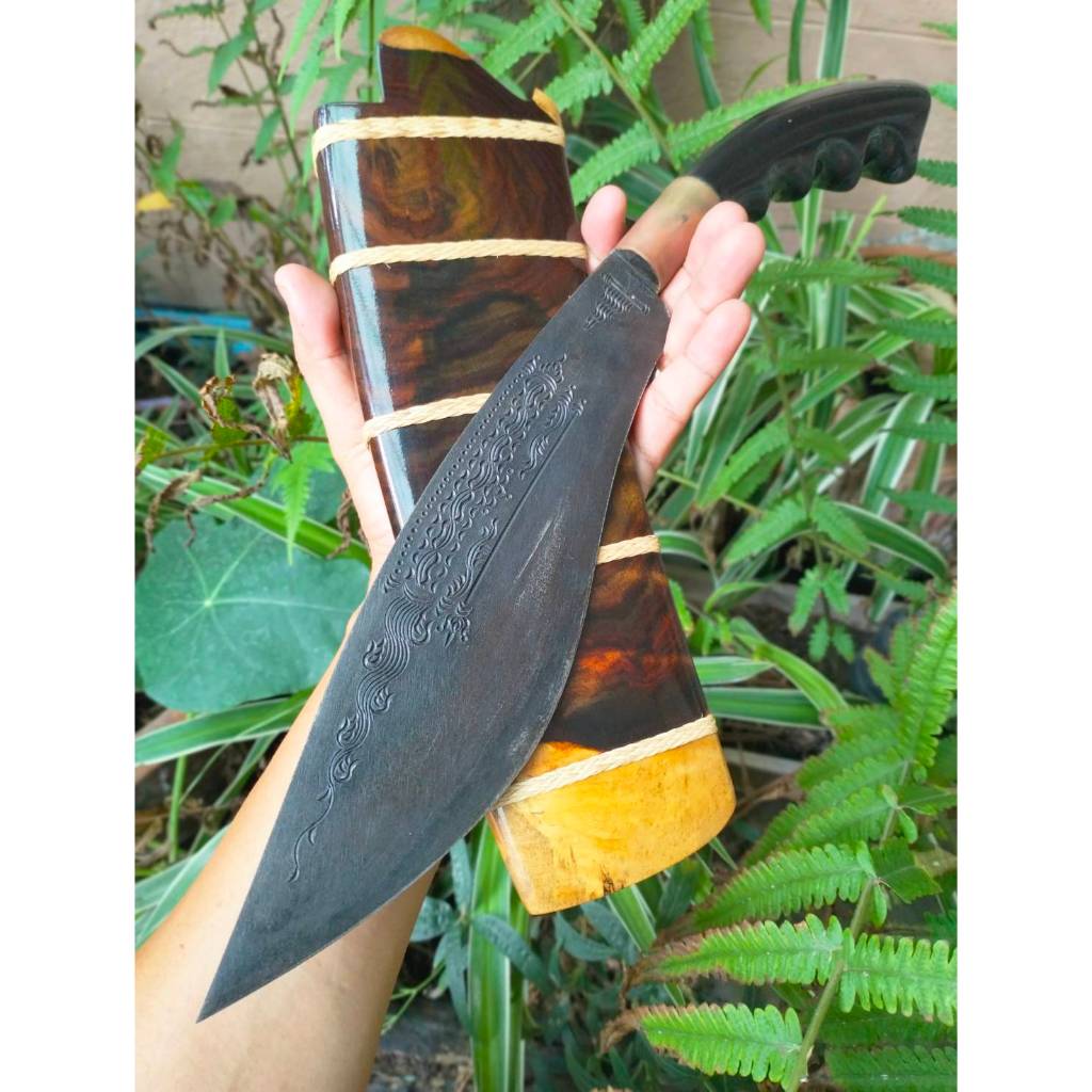 มีดเหน็บ E-Nep อีเหน็บ มีดแคมป์ มีดเดินป่า ใบ 10.3” Sup9 ตีร้อนชุบแข็ง ผิวไฟ ตอกลาย ด้าม ขค. ฝัก ...