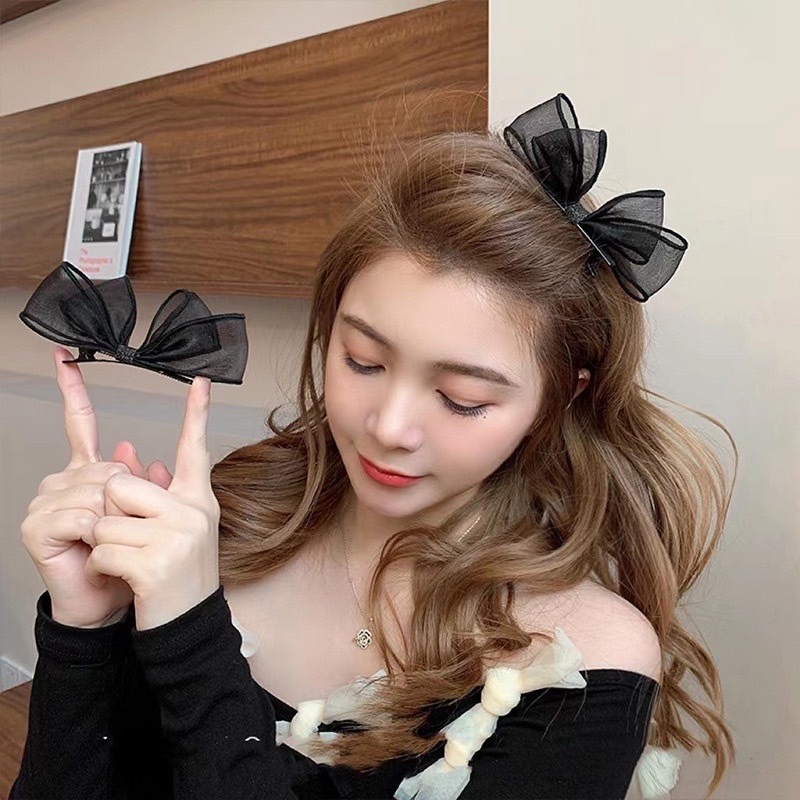 G136 กิ๊บติดผม ประดับโบว์สีดำ ผ้าตาข่าย น่ารัก สไตล์เกาหลี 1 ชิ้น | Shopee Thailand